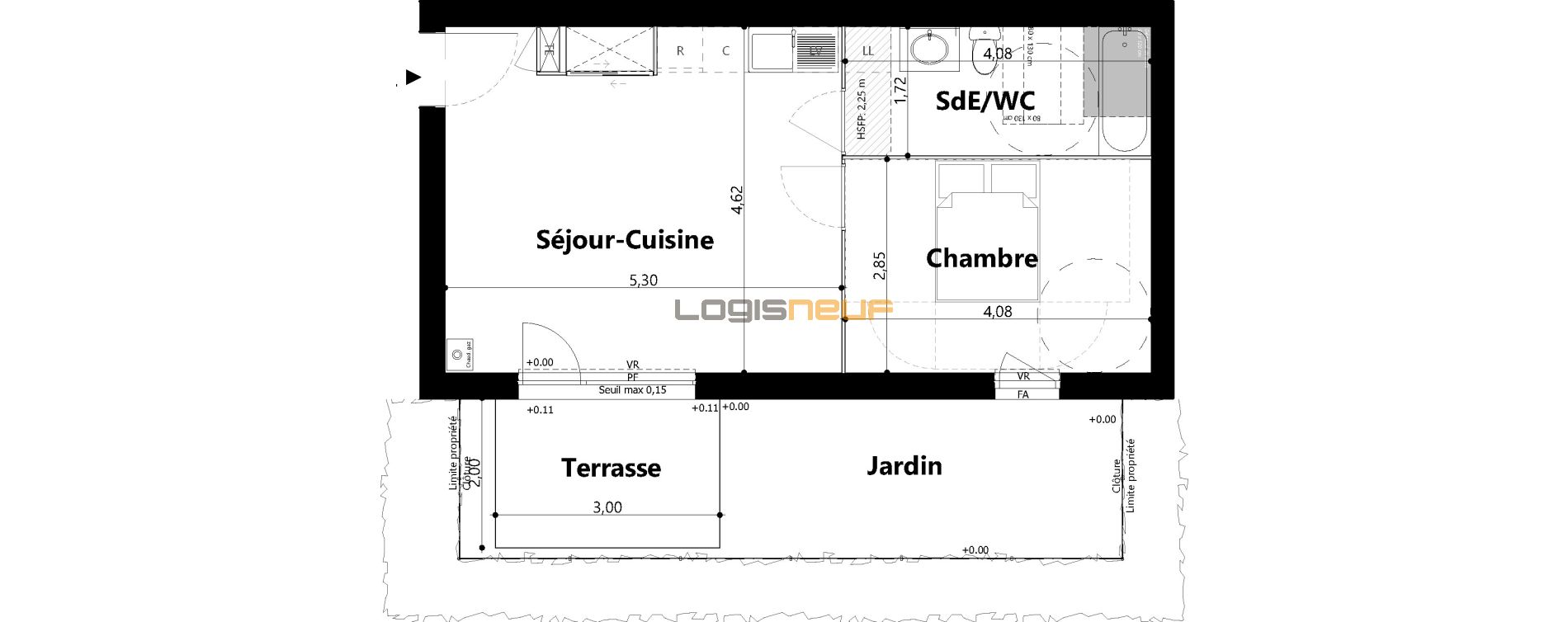 Plan appartement T2 de 43 m² à Ambérieu-en-Bugey, résidence « L'écrin ...