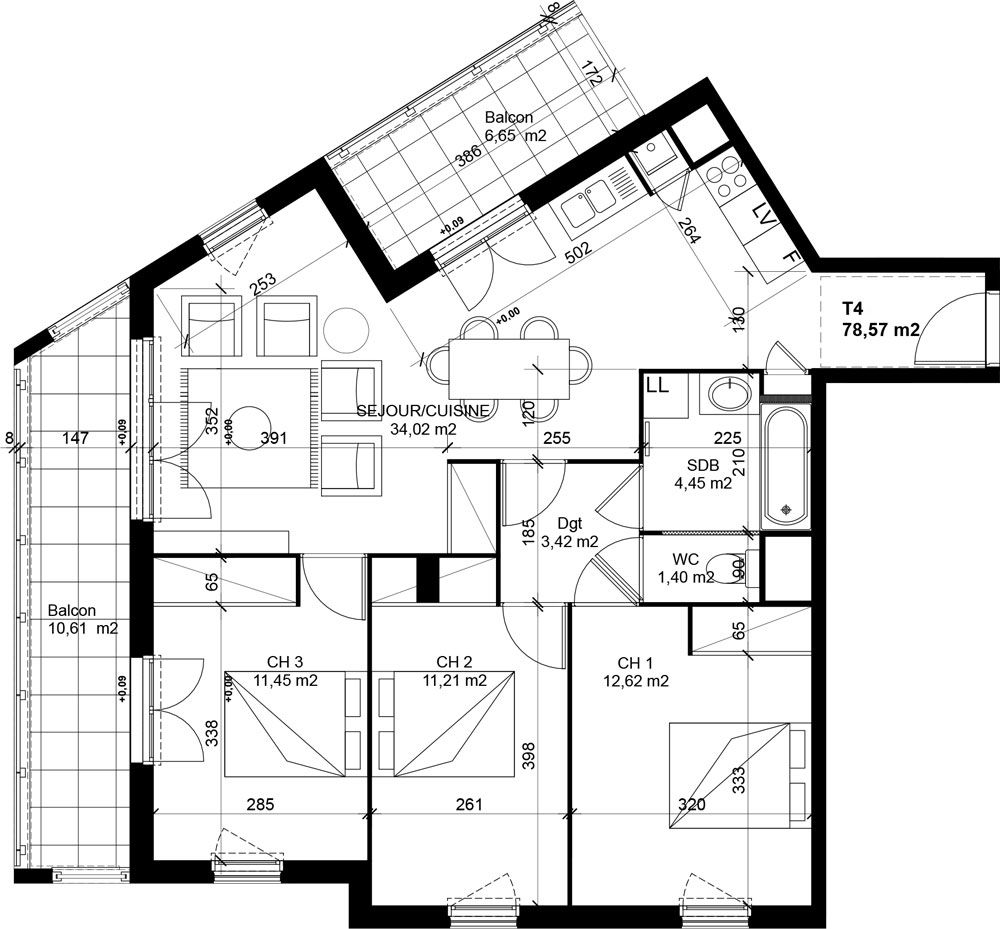 Plan Appartement T4 De 78 57 M² Neuf Résidence « Cours DÔ Au Le