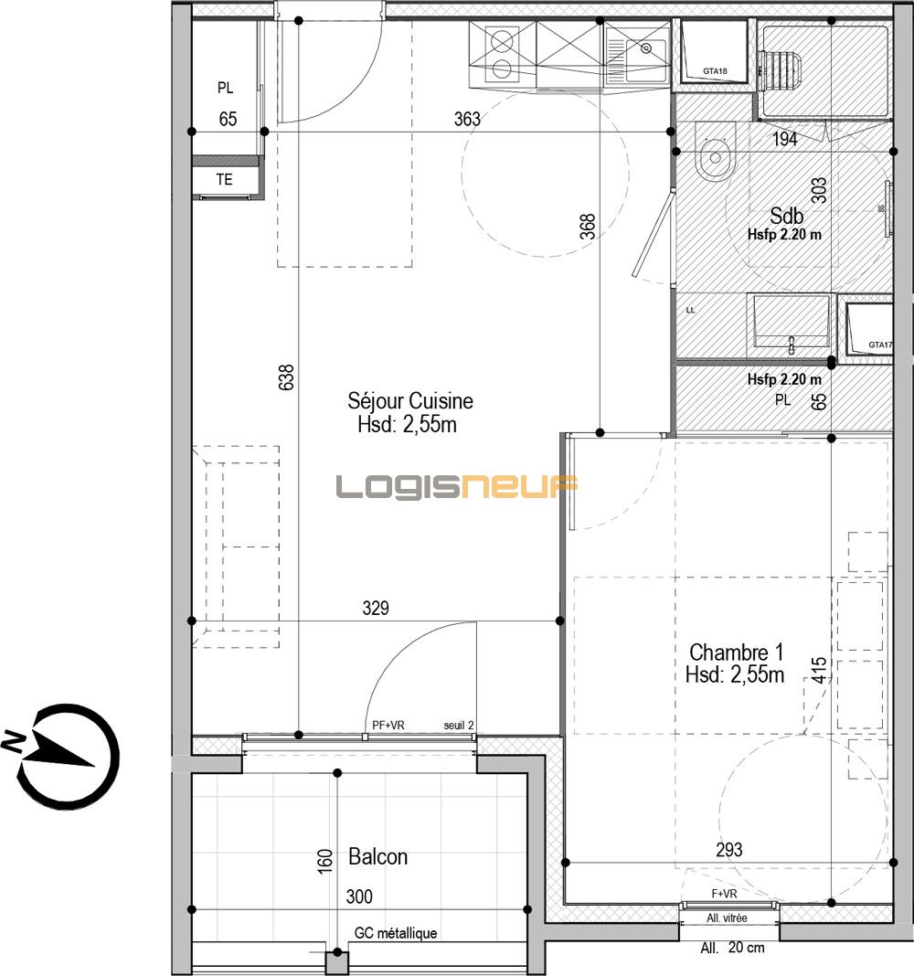 Plan appartement T2 de 42,88 m² neuf, résidence « Les Balcons de ...