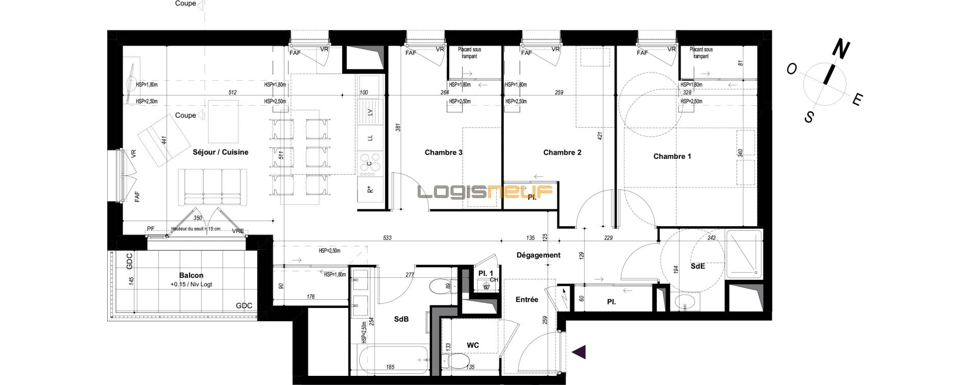 Plan appartement T4 de 80,32 m² neuf à Châteaubourg, résidence « Villa ...