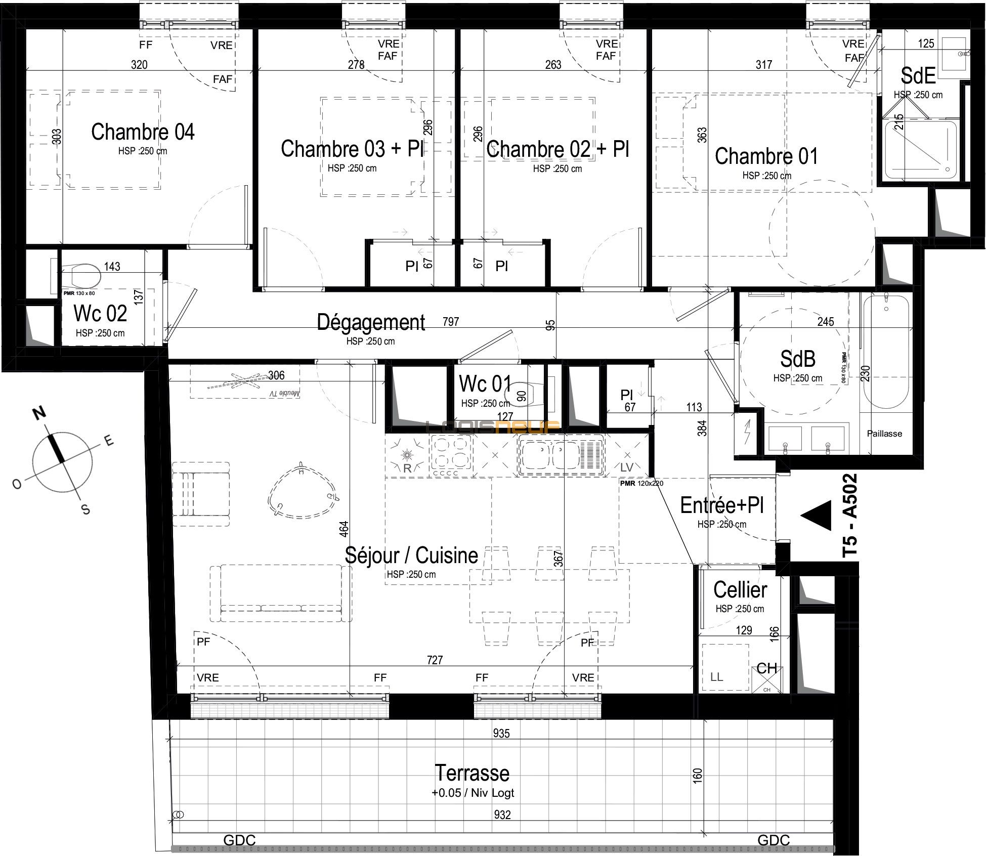 Appartement T5 de 96.20 m2 5ème étage S Ekla Rennes ref 296