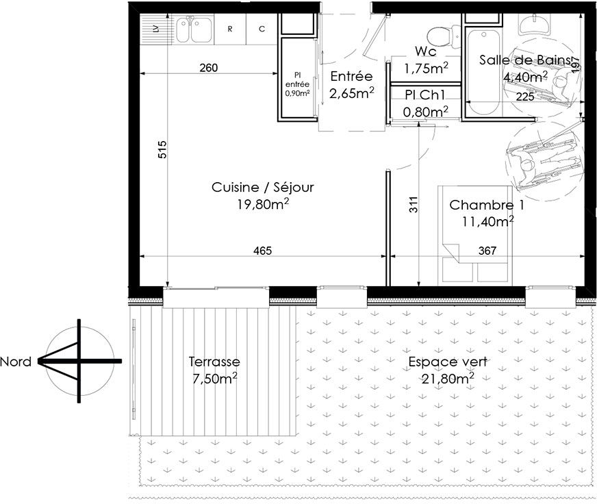 Plan Appartement T2 De 41 70 M² Neuf Résidence « Pleinr à Chambray