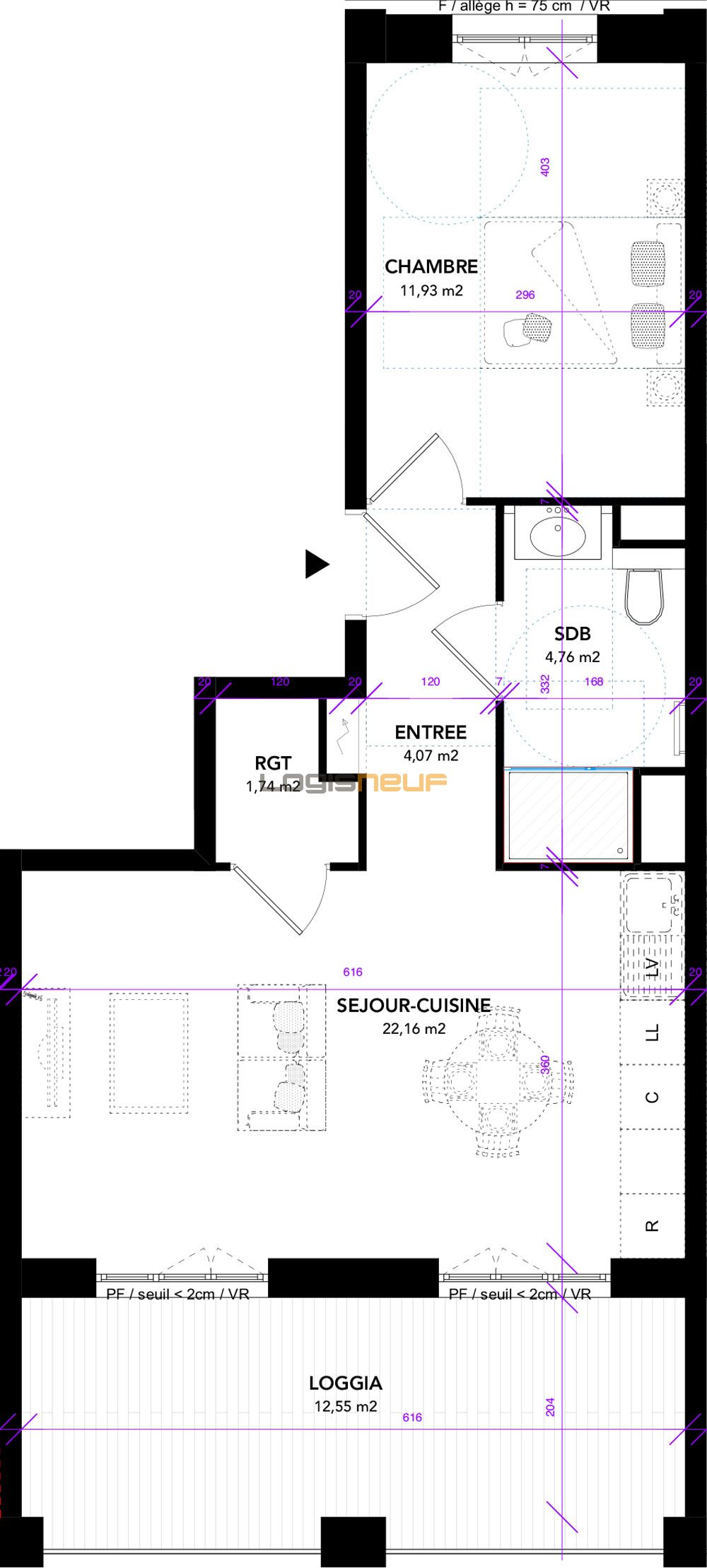 Plan Appartement T2 De 44 66 M² Neuf Résidence « Terrasses Vauban à