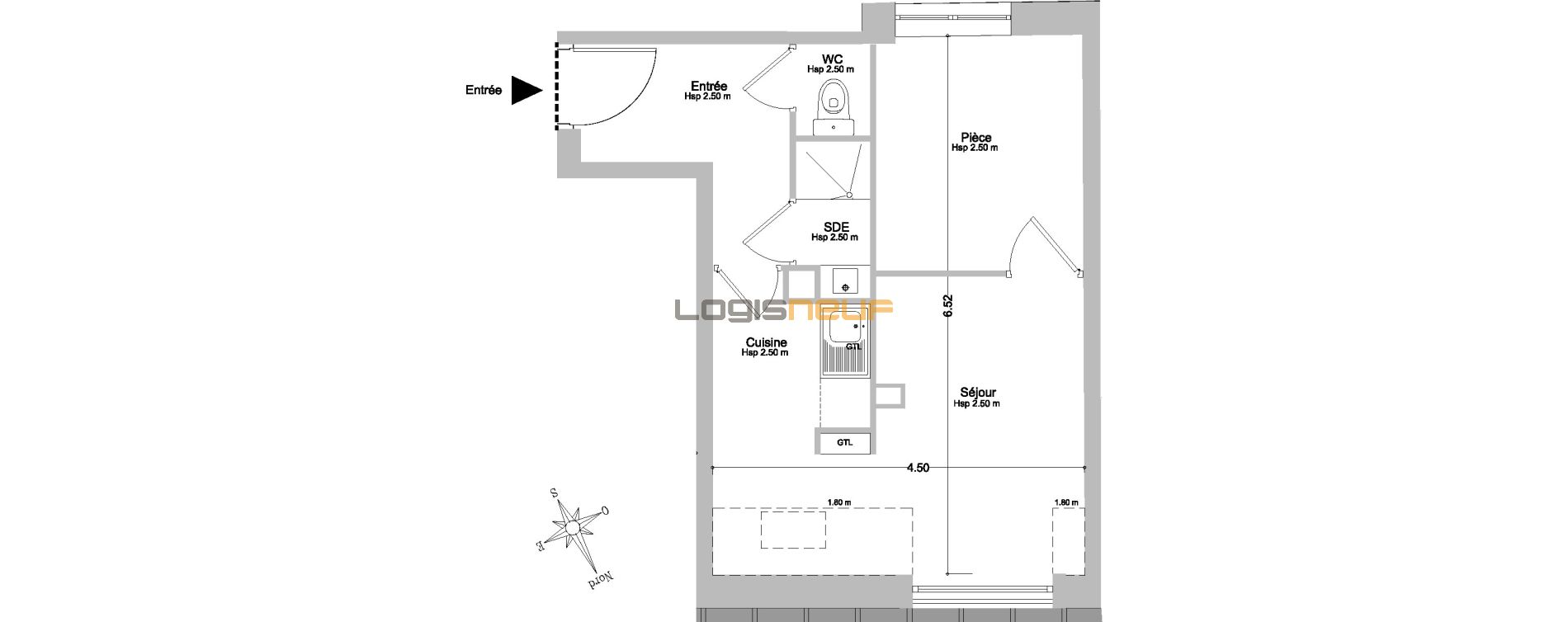 Plan appartement T1 bis de 27,63 m² neuf, résidence « Artistyk » à Paris