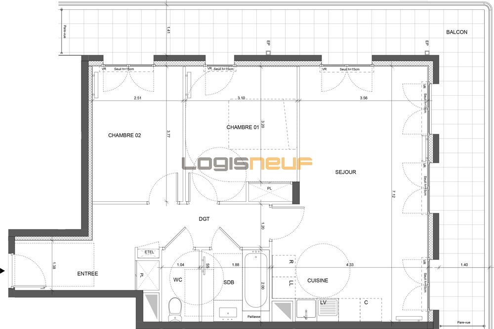 Plan Appartement T3 De 65 15 M² Neuf Résidence « La Fabrique Des