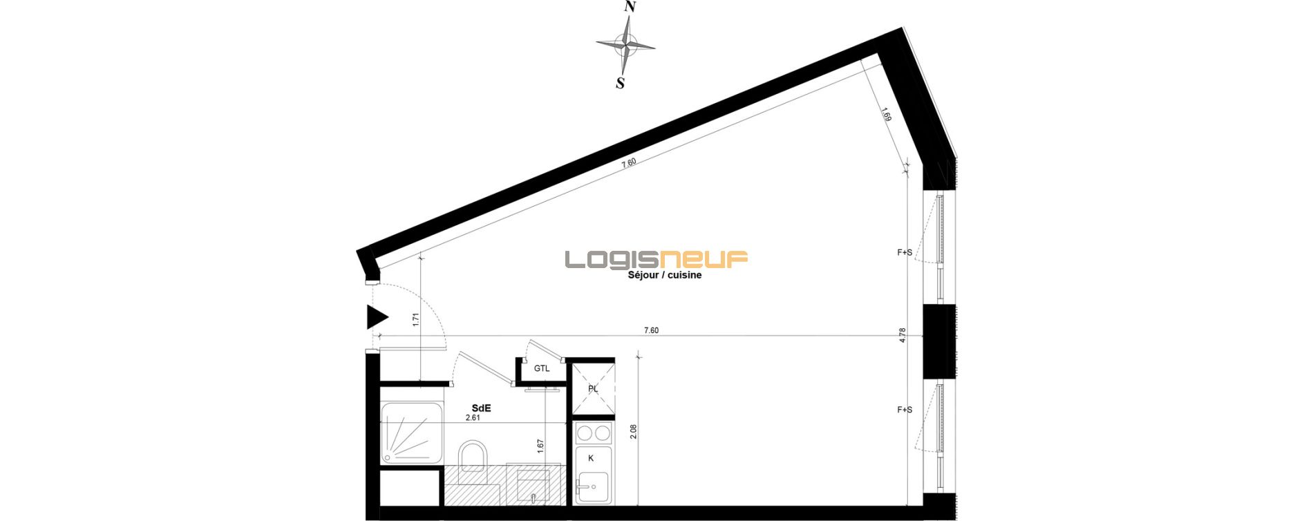 Plan Appartement T1 Bis De 36 58 M Neuf R sidence Oxygen Guyancourt