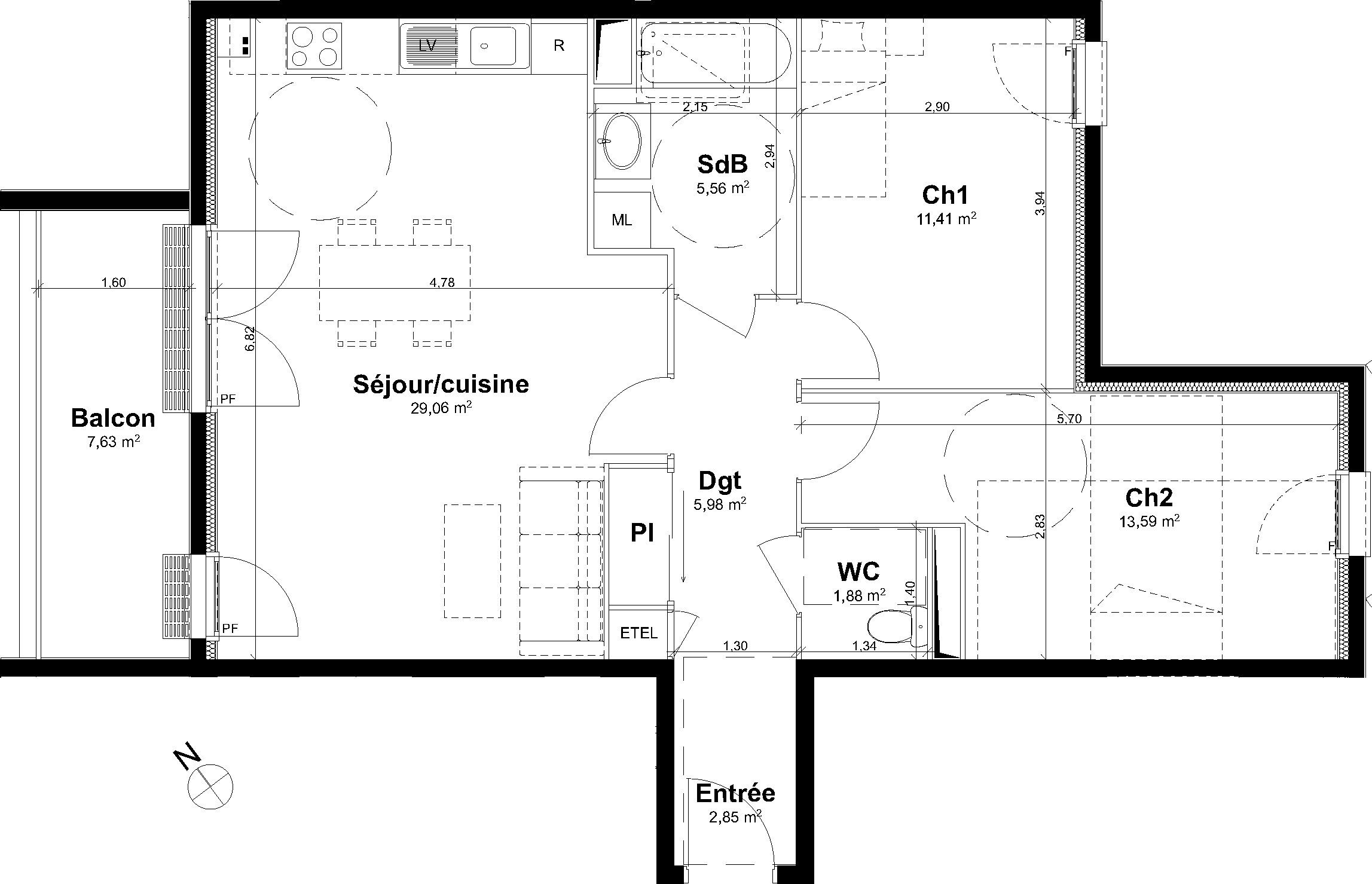 Plan Appartement T3 De 70 33 M² Neuf Résidence « Calypso à Rouen