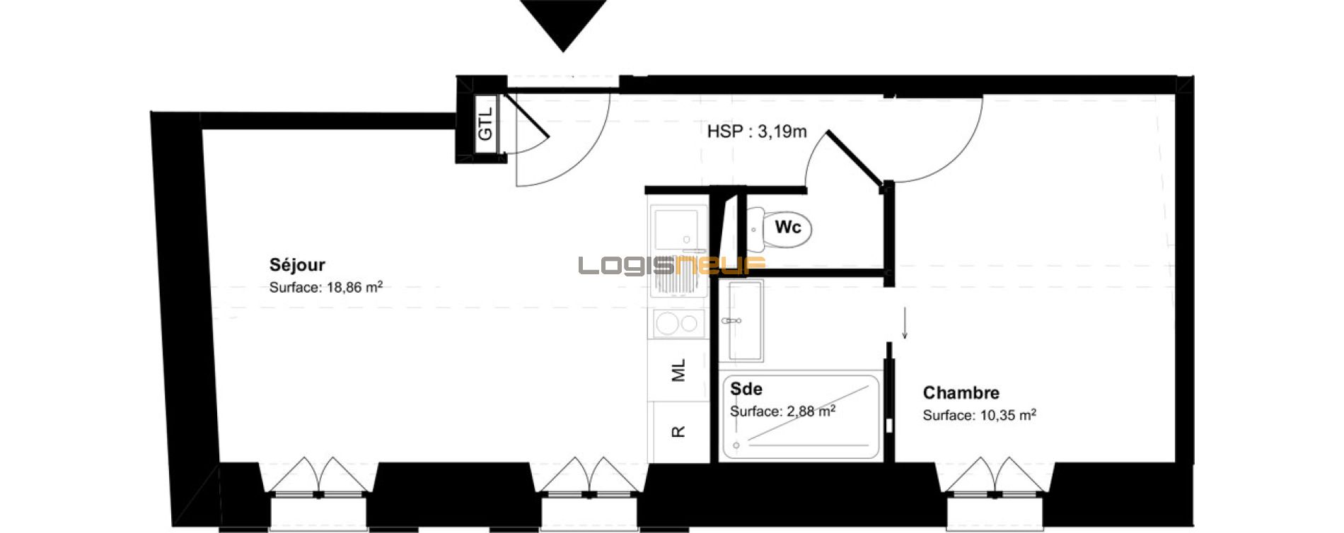 Vente appartement T2 de 33,06 m² à rénover à Sigean, résidence n°225113 n°066