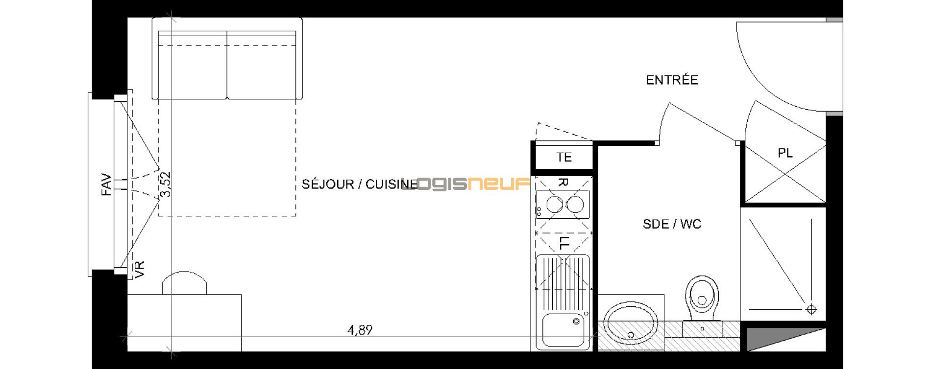 Plan appartement T1 de 25 m² à Quint-Fonsegrives, résidence « Vivre ...