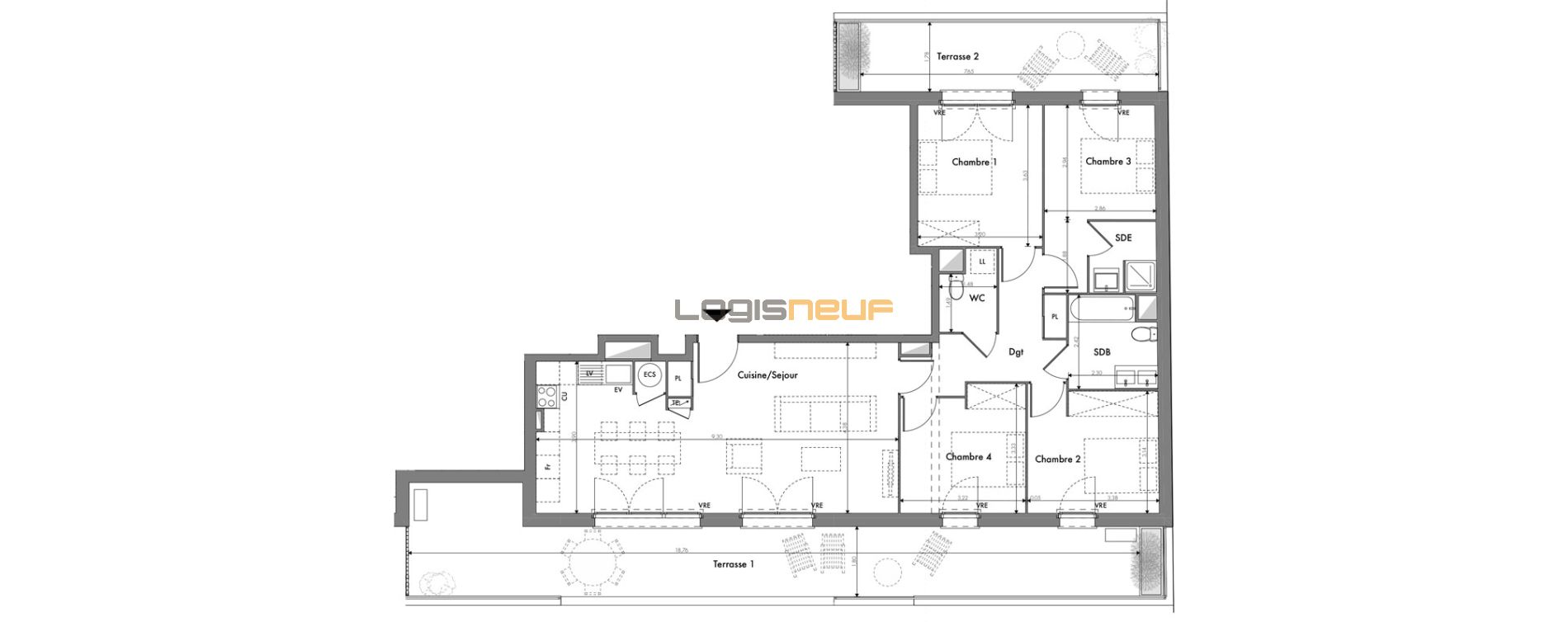 Plan appartement T5 de 101 m² à Toulouse, résidence « Minimes Lautrec ...