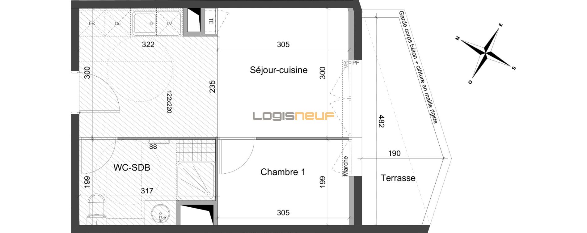 Appartement T1 de 30.30m2 RDC SE Graphik Montpellier ref 801
