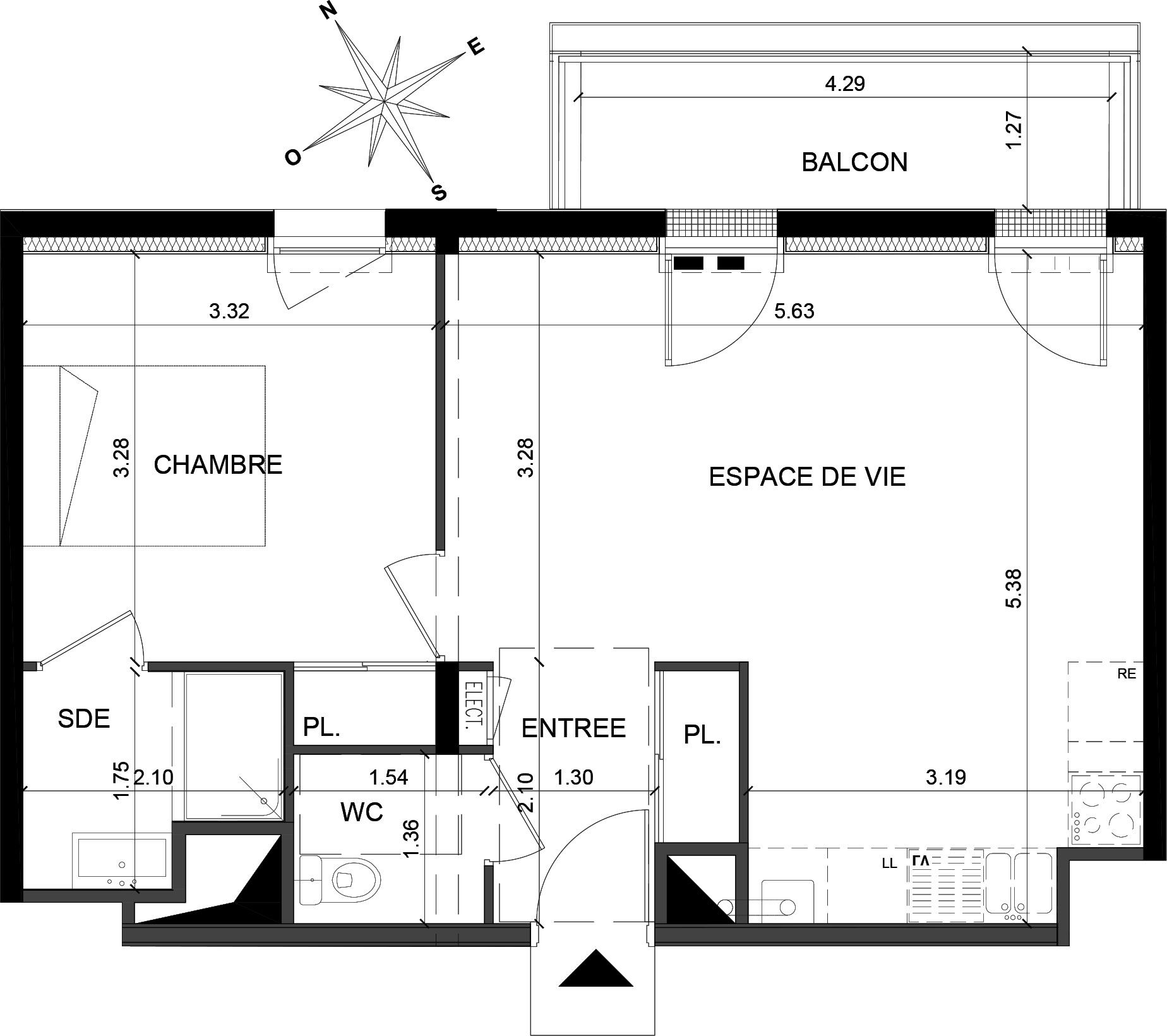 Plan Appartement T2 De 45 40 M² Neuf Résidence « Jardins Du Cens à