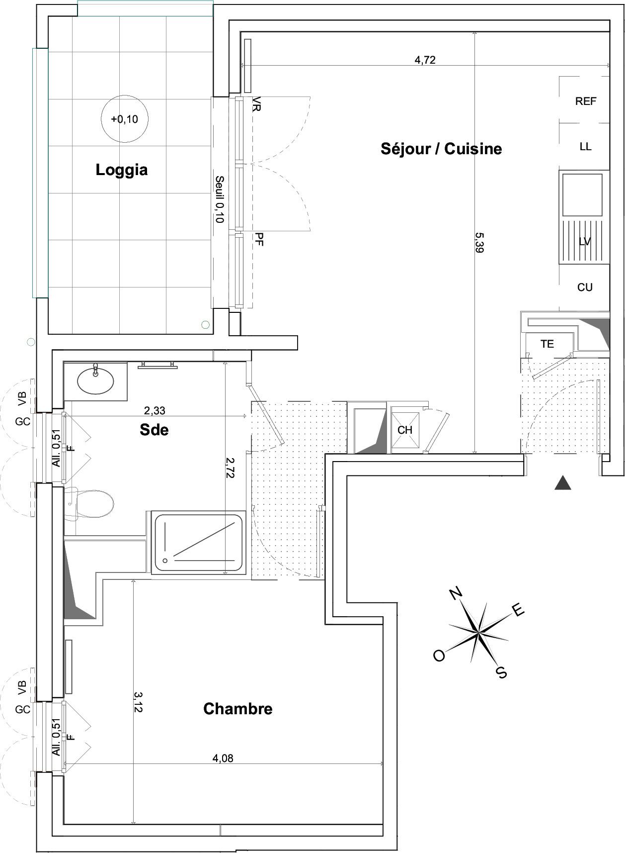 Plan Appartement T2 De 43 23 M² Neuf Résidence « Authentic Domaine